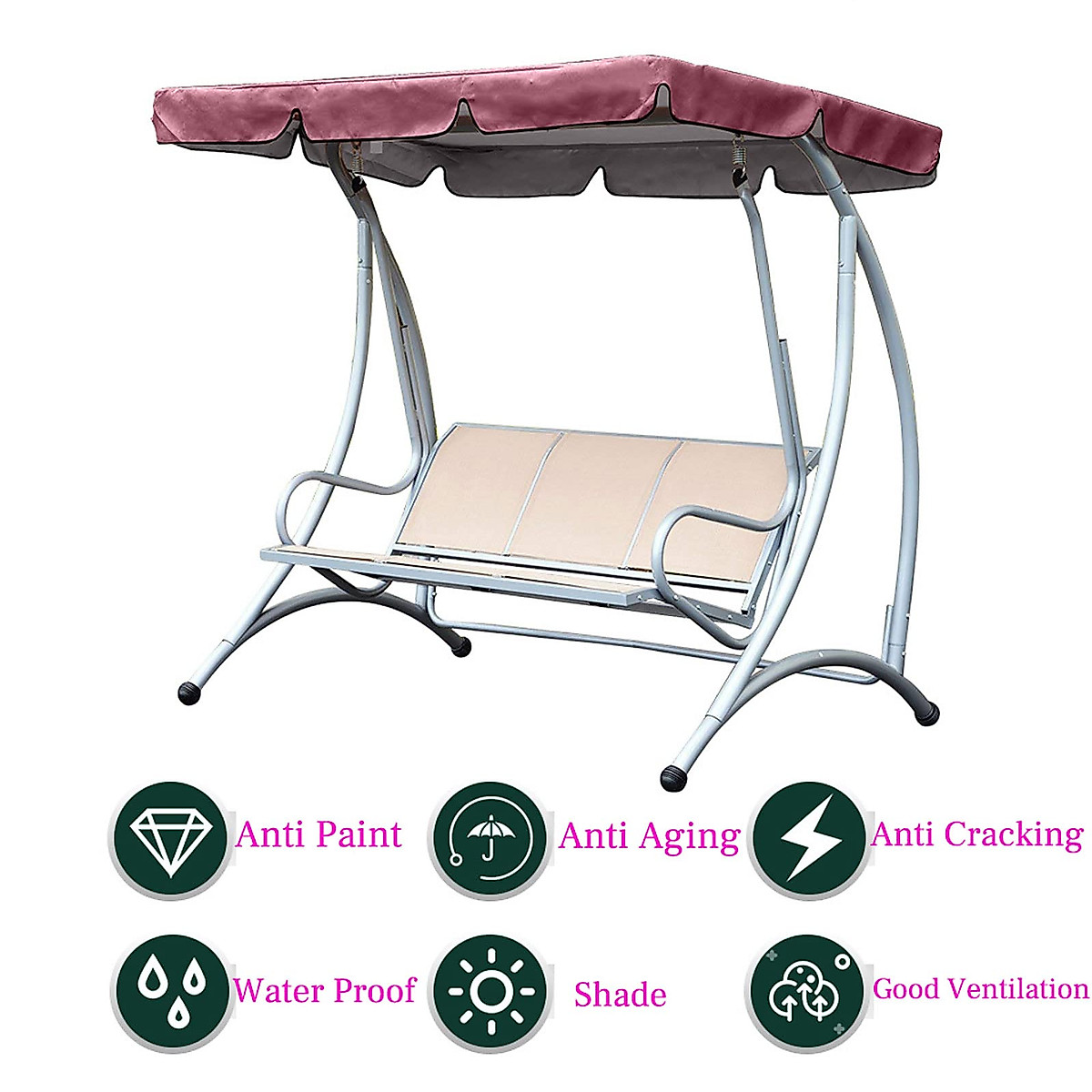 2-3 Seater Swing Canopy Replacement, Dustproof Waterproof Garden Swing Seat Canopy, Rainproof Sun Protection Swing Seat Canopy Replacement for Outdoor Garden Porch Swing (Sky Blue 142 * 120 * 18cm)