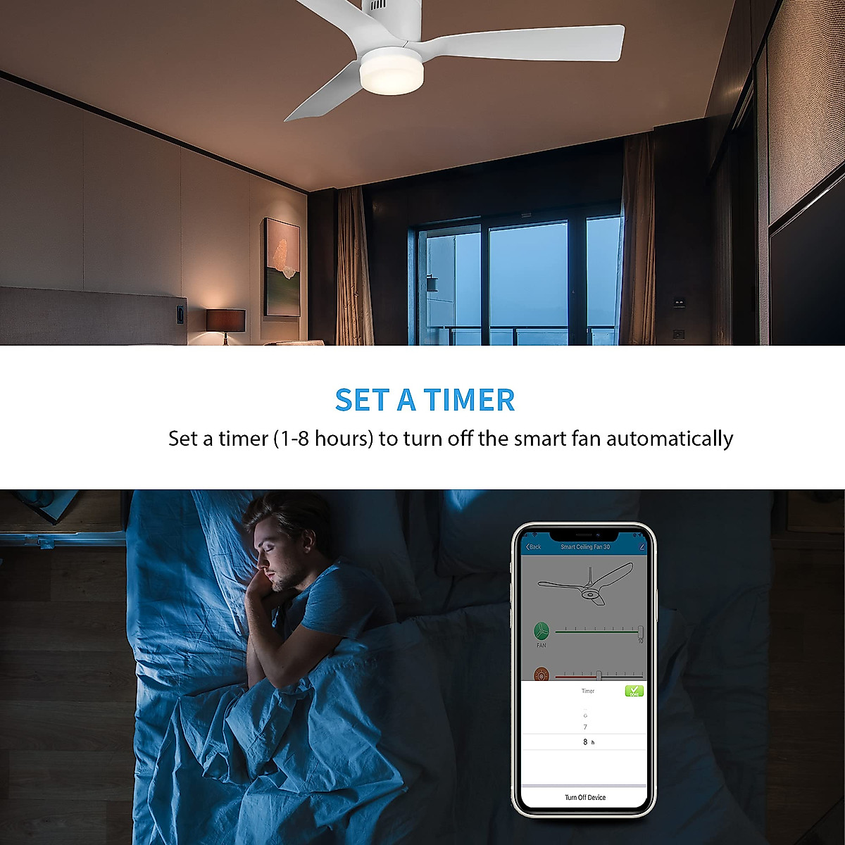 SMAAIR 52 Inch Smart Ceiling Fan with Lights and 10-speed DC Motor, Works with Remote Control/Alexa/Google Home/Siri Shortcut, Dimmable LED Light (White)