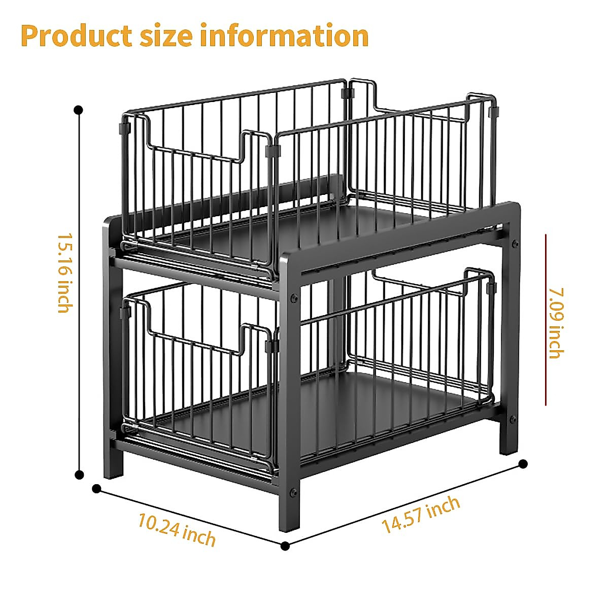 2-Tie Under Sink Cabinets Organizer with Sliding Storage Drawer, Pull Out Cabinets Organizer Shelf, Sliding Kitchen Countertop Storage Basket (black)