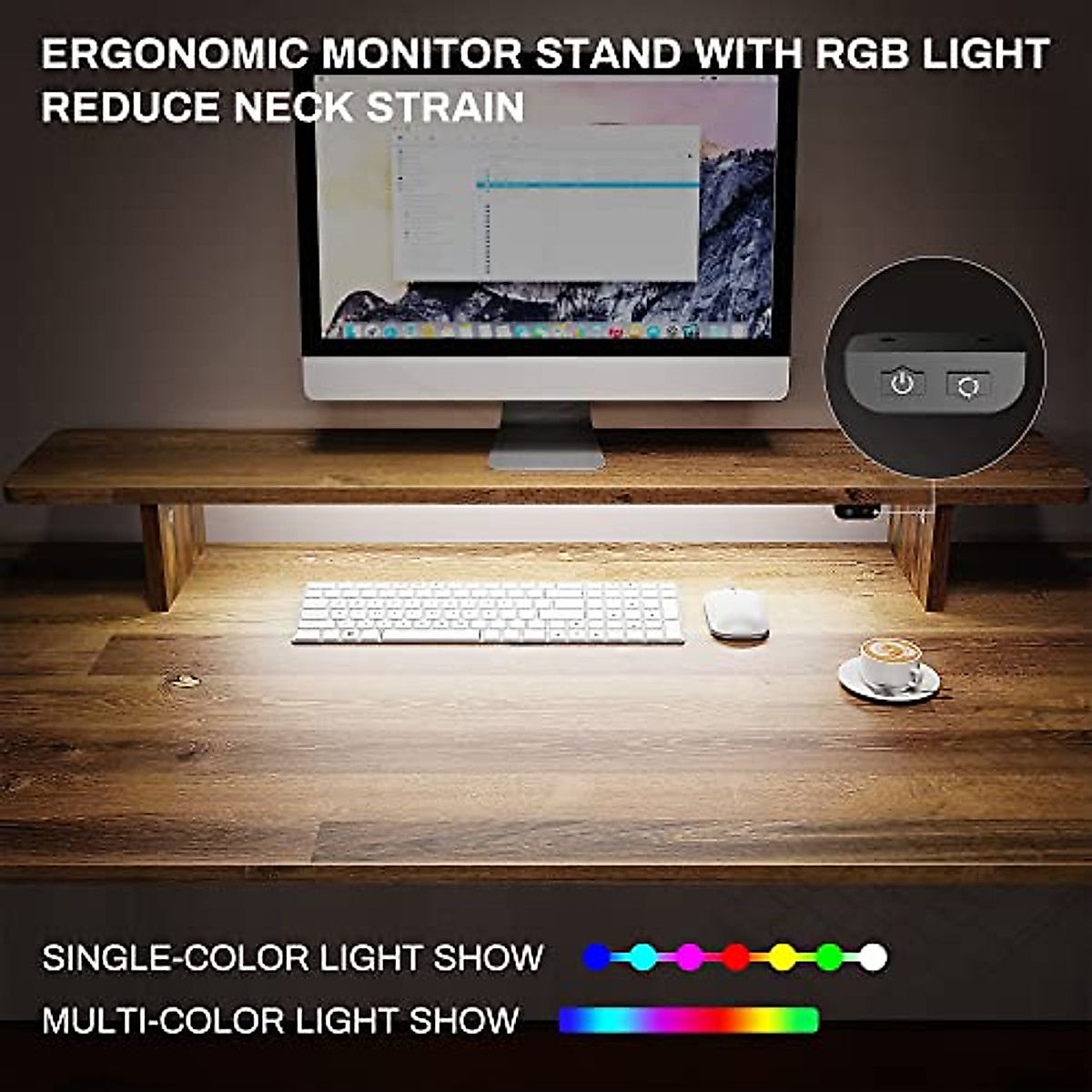 EUREKA ERGONOMIC 60 Inch Computer Desk Large Manual Height Adjustable Gaming Desk, Home Office Desk with Monitor Stand Shelf Led Lights Strips, Computer Desk with Dual 2 Monitor Mouse Pad, Brown