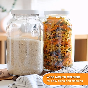 FastRack - Pack of 4 One Gallon Wide Mouth Jar with White METAL Airtight Lid, 4 Glass Jars with 4 Fermentation Lids, Ideal Glass Jars with Lid for brewing, fermentation and pickling