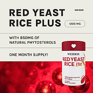 Weider Red Yeast Rice Plus 1200mg - With 850mg of Natural Phytosterols- Gluten FREE - One Month Supply