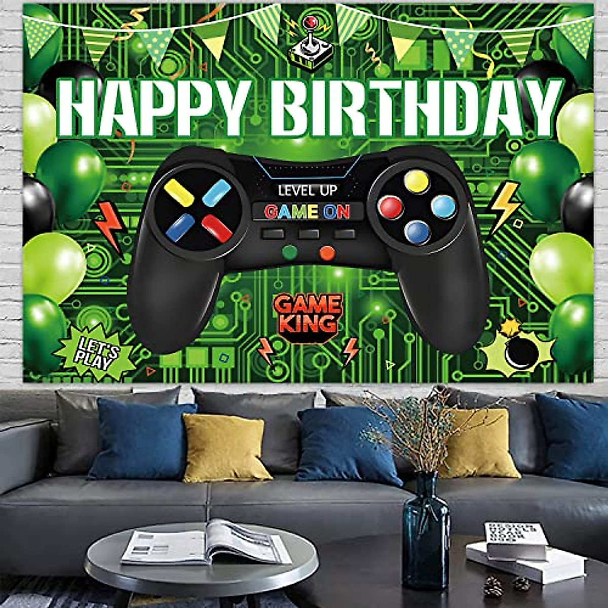 Video Game Theme Party Backdrop Video Game Happy Birthday Backdrop for Game Fans Boys Room Wall Decoration Game Party Photograph Background 7x5ft