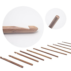 LAMXD Wooden Yarn Bowl with 12 pcs Bamboo Handle Crochet Hook,Wool Storage Handmade Crochet Kit Organizer,Skein Storage Bowl - Knitting & Crochet Yarn Storage Bowls & Accessories(Buff)