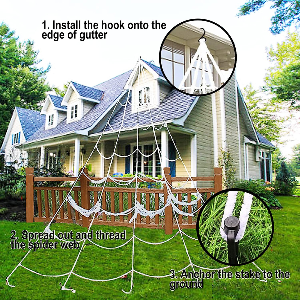 Halloween Giant Spider Decorations, 200" Spider Web Outdoor Halloween Decorations + 59" Giant Fake Spider for Indoor Home Costumes Party Haunted House Garden Ghost Halloween Yard Decor