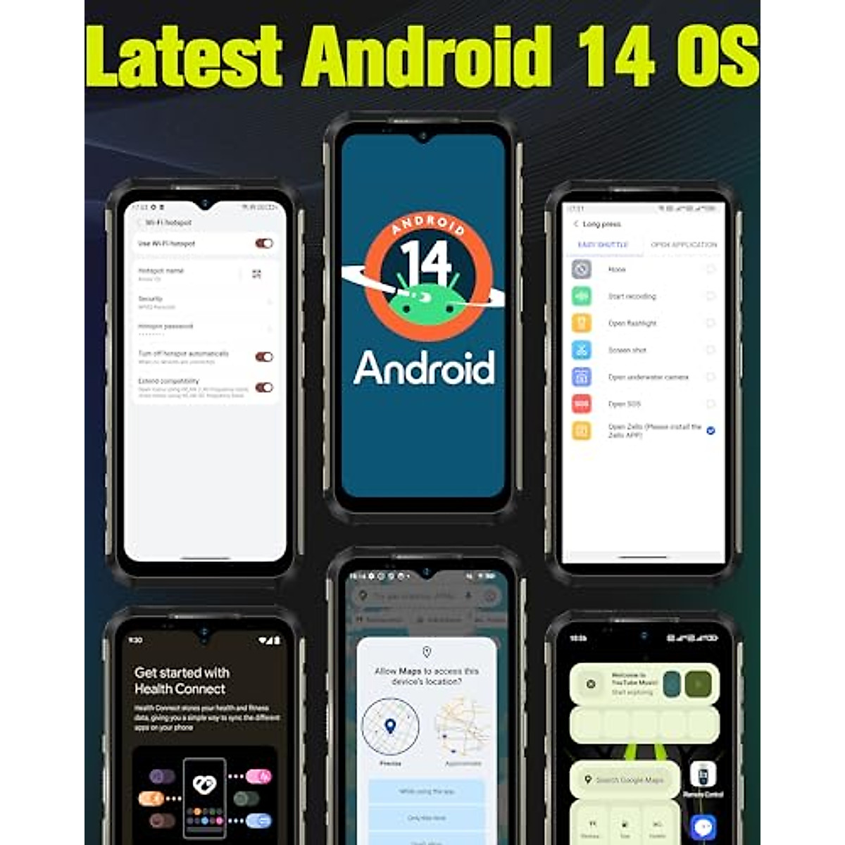 Ulefone Armor 22 Rugged Cell Phone Android 14, Up to 16+128GB, 64MP Night Vision Camera, 64MP Wide-Angle Camera, 6600mAh, 120Hz Display, NFC/GPS, 4G LTE Smartphone Unlocked (Black)