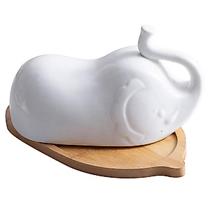 Hemoton Ceramic Butter Dish with Wooden Holder Dinner Plates Airtight Sealed Container Butter Case Black Decor Terrarium Butter Dish with Lid Butter Plate for Hotel Glass Big Butter Bamboo