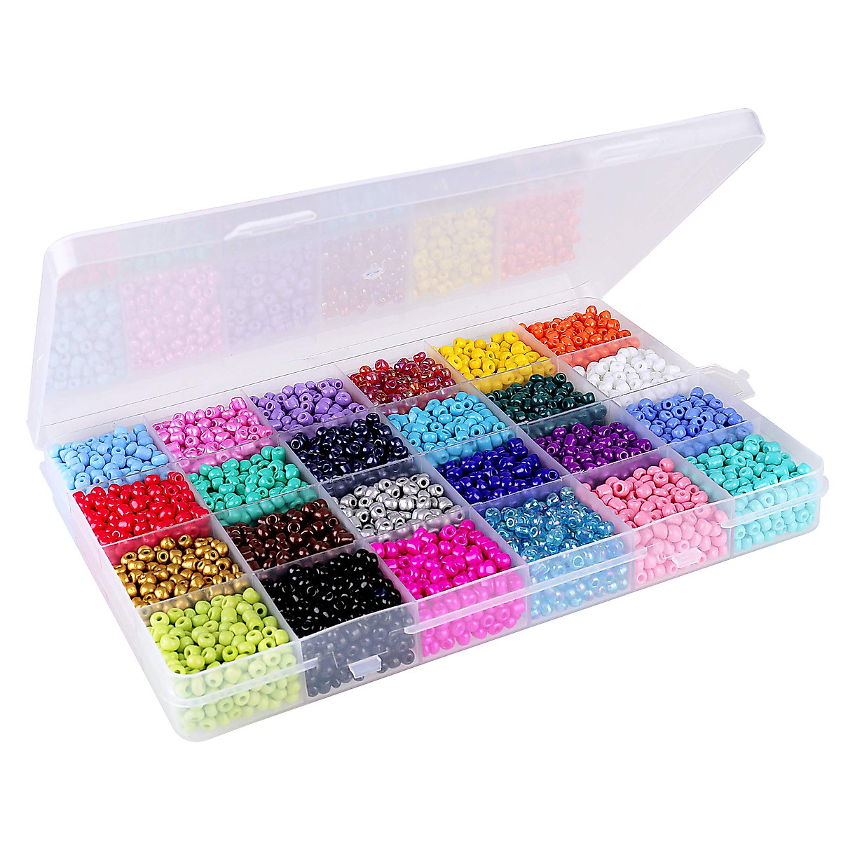 Efivs Arts 5000pcs Seed Beads 24 Colors 6/0 4mm Round Loose Pony Beads Waist Craft Beads Kit Rainbow Beads DIY Crafting