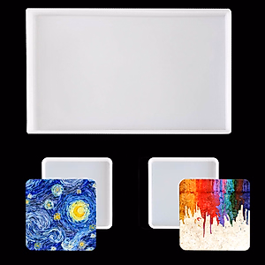 Large Silicone Resin Tray Molds,3PCS Agate Geode Coaster Resin Molds,Include Square Mold,Rectangle Mold,Silicone Mold for Making Coaster,Trays,Cup Mats,Home Decoration