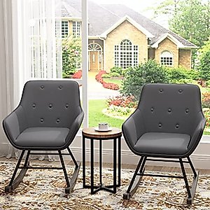 Aklaus Rocking Chair Nursery Chairs Indoor Set of 2,Upholstered Rocker Glider Chair Baby Kids Recliner Chair Comfy Button Tufted Accent Chairs for Living Room Bedroom Solid Wood Legs Grey