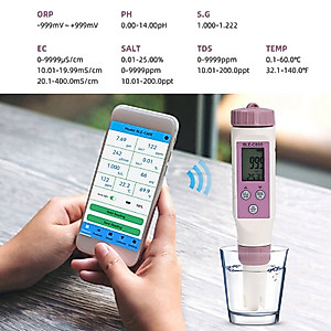 7 in 1 Bluetooth Water Quality Tester Automatically Save Data PH EC ORP Waterproof Salinity Meter for Water Fish Drinking Water, Sewage Treatment