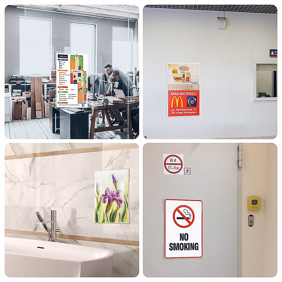 KKEETUR Acrylic Sign Holder 8.5 X 11 Wall Mount, 6 Pack Plexiglass Clear Wall Sign Holder, Premium Frame Plastic Door Sign Holders with 12 Pcs Double Sided Tape Adhesive (No Drilling)