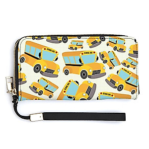 School Bus Women’s PU Leather Wallet with Card Holders Money Organizer Zipper Purse Wristlet Handbag