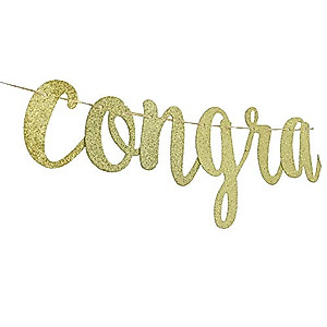 Congratulations Banner - Graduation Wedding Engagement Bridal Shower Baby Shower Housewarming Party Banner Sign,2020 Pennant Flags Garland Photo Props for Graduation Party Favors(Gold Glitter).