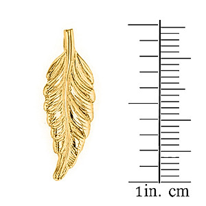 Solid 10k Yellow Gold Bohemia Leaf Feather Charm Pendant