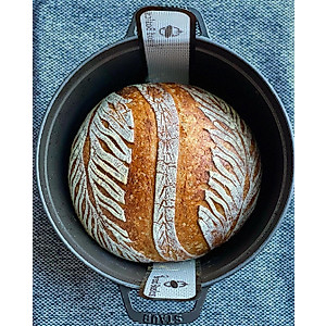 Bread Basics Silicone Baking Mat for Dutch Oven Bread Baking w/Storage Band - Long Handles for Gentler & Safer Transfer of Dough - Easy to Clean - Eco-Friendly Alternative for Parchment Paper - 8.3"
