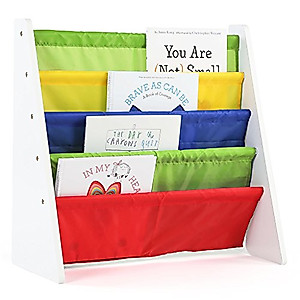 Humble Crew, White/Primary Kids Wood Table and 4 Chairs Set &, White/Primary Kids Book Rack Storage Bookshelf-4 Tiers