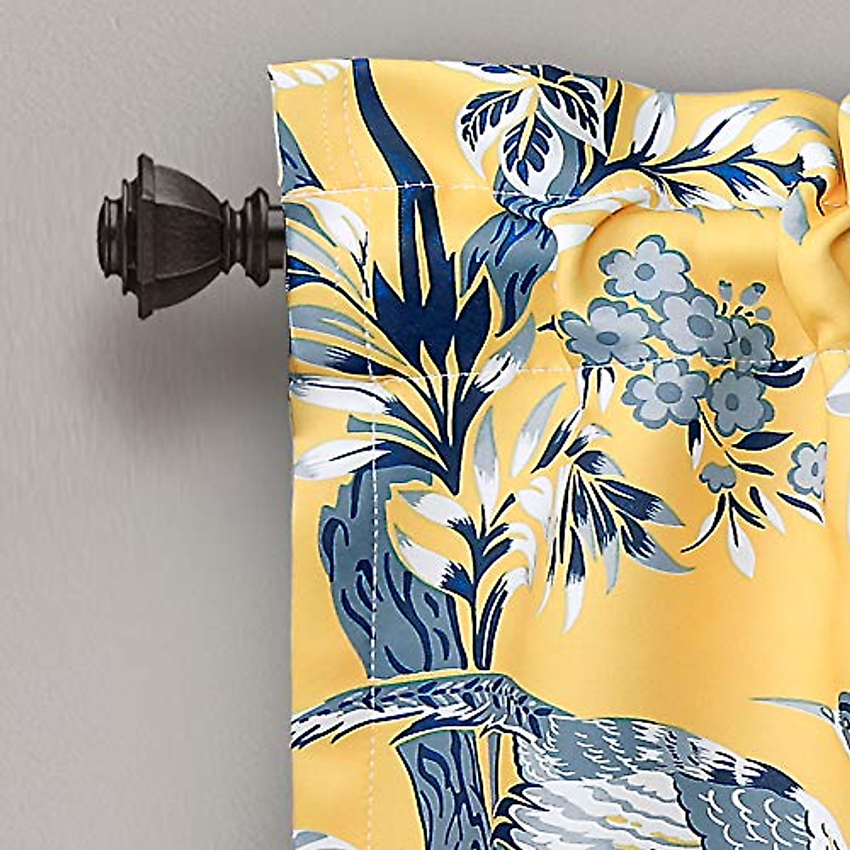 Lush Decor Dolores Valance Bird Floral Print Single Curtain, 18" x 52", Yellow