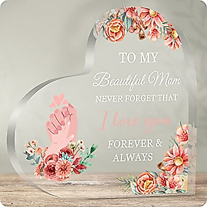 Mom Birthday Gifts for Mom I Love You Mom Mothers Day Gifts Flower Heart Crystal Paperweight for Mom from Daughter Son for Christmas Mothers Day Birthday Thanksgiving Presents