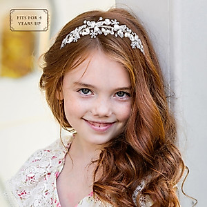 Oriamour Rhinestone Bridal Headband With Pearls Handmade Crystal Wedding Headpieces for Brides Wedding Hair Accessories for Bridesmaid Flower Girl (Silver)