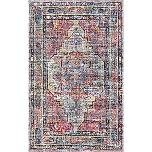 Rugs.com Maahru Collection Washable Rug – 2' x 3' Pink Low-Pile Rug Perfect for Entryways, Kitchens, Breakfast Nooks, Accent Pieces