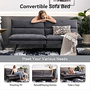 Hcore Couch, Memory Foam Futon,Small Splitback Loveseat Sleeper Sofa Bed Sofabed, Black