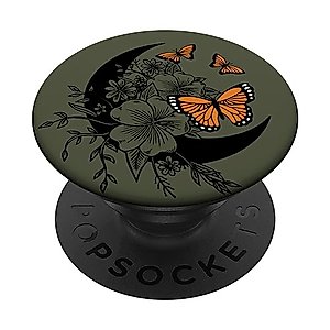 Dark Olive Green Monarch Butterfly Moon Flower PopSockets Standard PopGrip