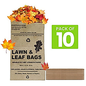 Lawn and Leaf Bags 30 Gallon - Pack of 10 - Tear Resistant Eco-Friendly Trash Bags for Wet/Dry Leaves, Grass Clippings, and Twigs - Brown Recyclable and Compostable Yard Bags - Biodegradable Bags