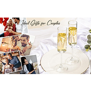 ROXBURGH Mr and Mrs Wedding Champagne Flutes, Bride and Groom Wedding Toasting Glass,Elegant 7oz Square Wine Glasses Set of 2, Bridal Shower for Wedding, Anniversary, Engagement for Couples