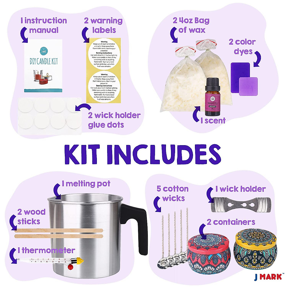 J MARK DIY Candle Making Kit for Adults – All Inclusive with Tins, Wax, Dye, Fragrance Oils and more