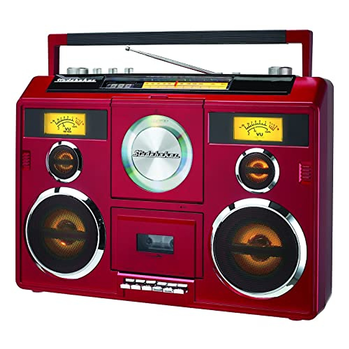 Studebaker Sound Station Portable Stereo Boombox with Bluetooth/CD/AM-FM Radio/Cassette Recorder (Red)