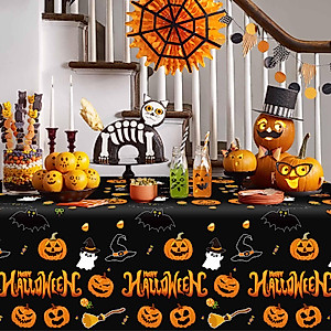 3 Pack Halloween Tablecloth Rectangle 54" x 108" Plastic Table Cloth Disposable Black Camping Table Cover Decorations Cute Pumpkin Ghost Scary Spooky Indoor Outdoor Waterproof Birthday Party Supplies