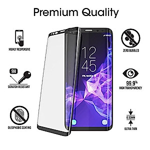 amFilm Glass Screen Protector for Samsung Galaxy S9 Plus, 3D Curved Tempered Glass, Dot Matrix with Easy Installation Tray, Case Friendly (Black)