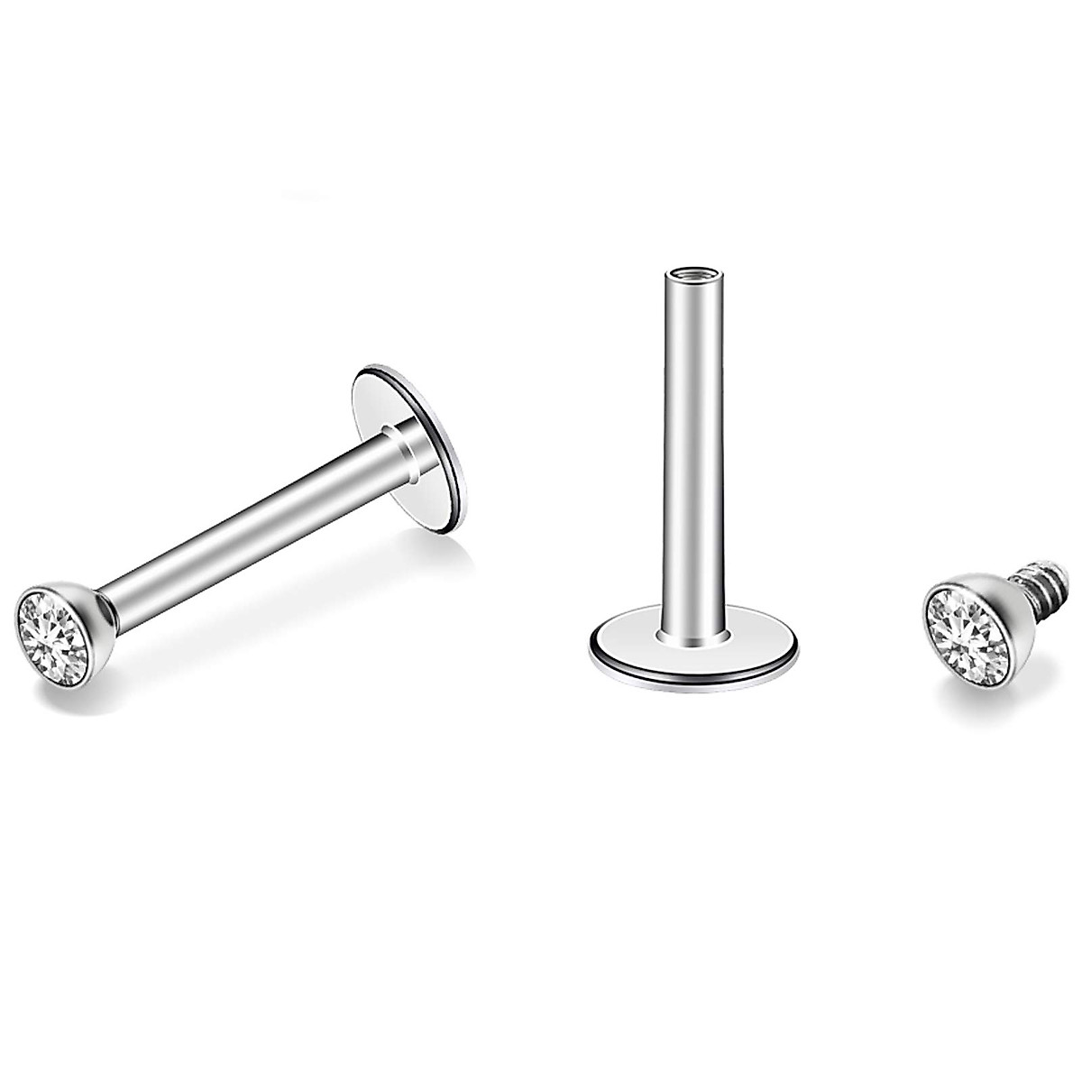 CrazyPiercing 10Pcs 16G Lip Rings 6mm 8mm 10mm Labret Monroe Lip Ring Stainless Steel Nose Studs Piercing Internally Threaded Piercing Jewelry with 4mm CZ (8)