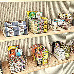 Stackable Storage Box with Handles, Clear Pantry Organizer Bins, Food Storage Basket for Kitchen, Countertops, Cabinets, Refrigerator, Freezer, Bedrooms, Bathrooms, 24x13x12CM