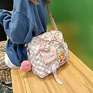 ASUYOERU Japanese Plaid Shoulder Backpack Korean Large Capacity Students Schoolbag, Pink, large 41*30*12cm