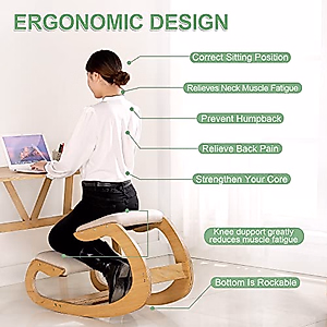 Predawn Ergonomic Kneeling Chair for Upright Posture - Rocking Chair Knee Stool for Home, Office & Meditation - Wood & Linen Cushion - Relieving Back and Neck Pain & Improving Posture (White Oak)