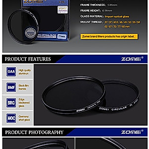 Zomei 55mm CIR-PL Circular Polarizing CPL Filter for Canon Nikon Sony Pentax Fujifilm Olympus DSLR Camera Lens