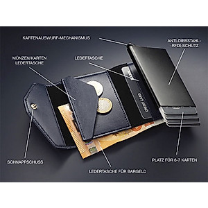 pularys Mini Wallet RAVEN - Multifunckion Credit Card Case - Italian Leather - RFID blocking - Size: 6.5 x 10 x 2.5 cm - Space for up to 7 Cards - Classic Design