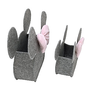 Disney Minnie Mouse Shaped Grey and Pink 2 Piece Felt Nursery Storage Caddy - 1 Large, 1 Small