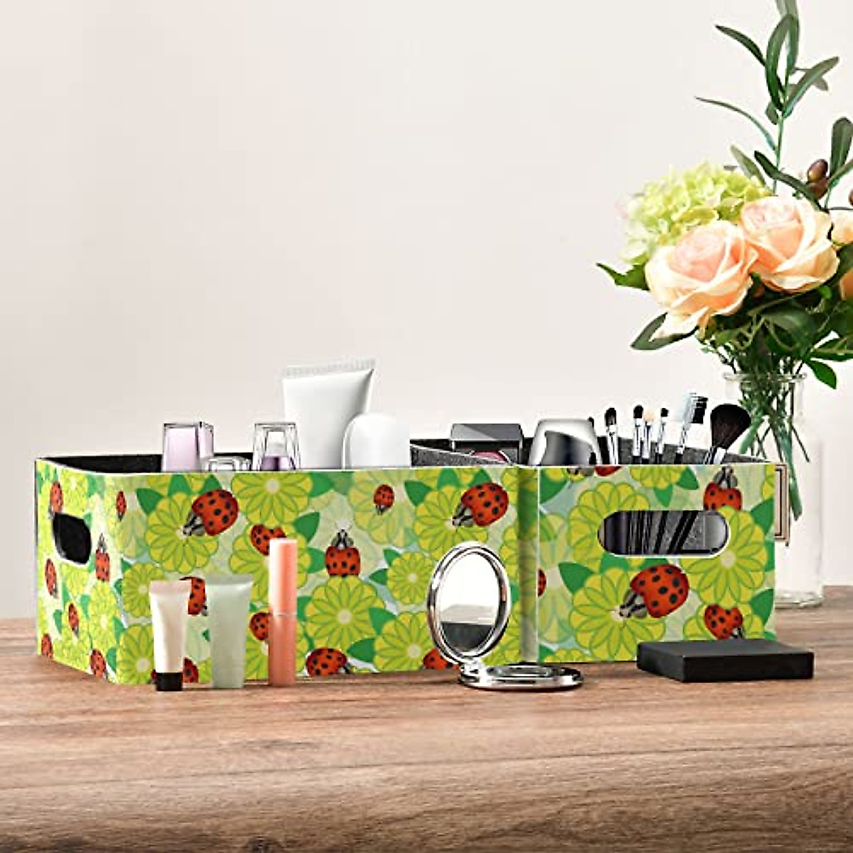 Ladybird Beetles Pattern Storage Basket Felt Storage Bin Collapsible Storage Box Cloth Baskets Containers Organizer for Kids Bedroom Magazine