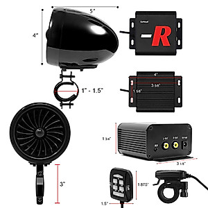 GoHawk TJ4-R Amplifier System 4" Full Range Waterproof Bluetooth Motorcycle Stereo Speakers 1 to 1.5 in. Handlebar Mount Amp Harley Touring Cruiser ATV 4-Wheeler, AUX, FM Radio, Black