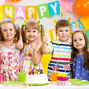 WEEPA 12Pcs Unicorn Party Supplies Gold Glitter Unicorn Headband with 3 Flower Ears Unicorn Party Hats for Unicorn Party Decorations, Birthday Party, Baby Shower