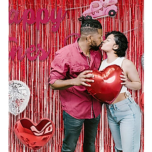 Foil Fringe Curtain Party Decorations - Red Blue Metallic Tinsel Photo Booth Backdrop Party Steamers Curtains for Birthdays Christmas New Years Valentines Bachelorette Parties