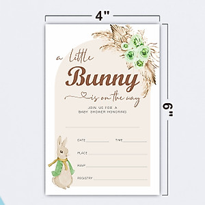 JCVUK Baby Shower Invites,Boho Bunny Theme Baby Shower Invitation Cards With Envelopes(25 Pack), Green Bunny Baby Shower Decorations And Supplies For Boys Girls(YQK-B06)