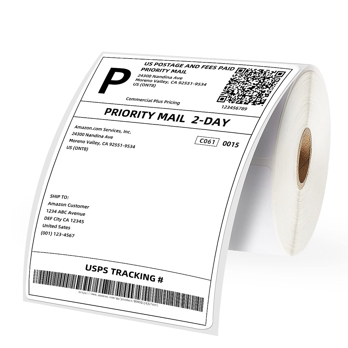 AKOGIRSE 4"x6" Direct Thermal Shipping Labels, 250 Labels/1 Roll, Perforated, Address Mailing Postage Thermal Paper Roll Compatible with MUNBYN, Rollo, Zebra, Jadens, Jiose Printer, Strong Adhesive