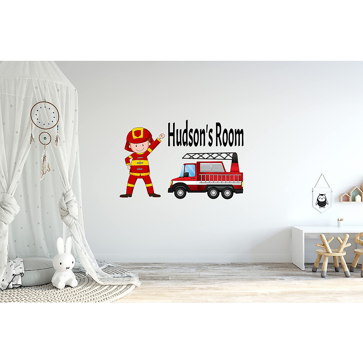 Custom Name Firefighter Wall Decal - Personalized Nursery Name -Wall Decal for Nursery Decoration playroom Decoration (Wide40 x25 Heigth Inches)