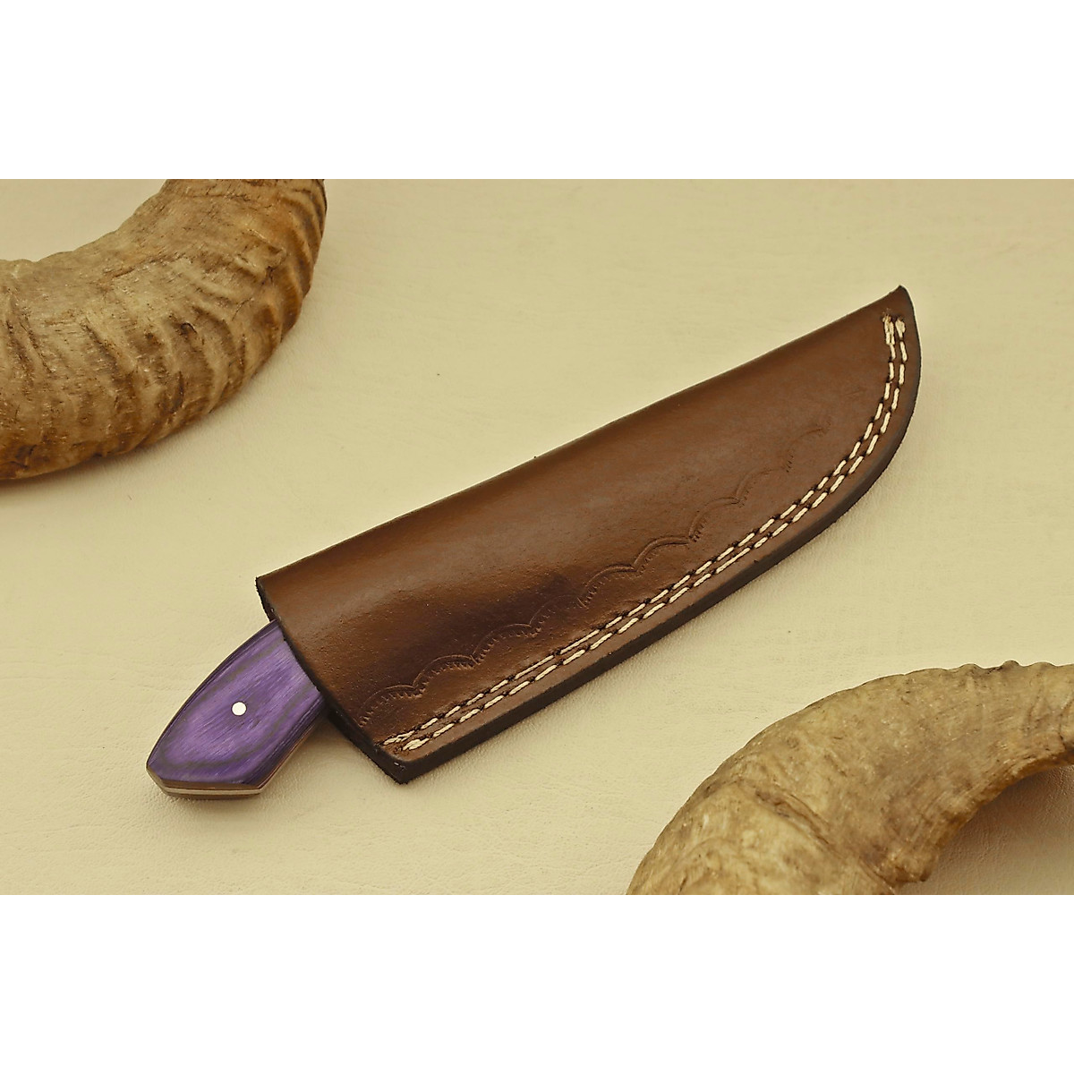 Handmade Damascus Steel Hunting Camping Skinner Knife - Rose Wood Handle Comes With Pure Leather Sheath