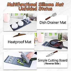 Silicone Utensil Rest - Spoon Rest with Drip Pad for Stove Top, Heat Resistant BPA Free Spoon Holder for Spatula, Brush, Fork - Multifunctional & Foldable Silicone Dish Drying Mat for Kitchen Counter