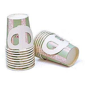 24 Disposable Tea Party Cups 5 oz 3" 24 Saucers 5" Paper Floral Shaped Plate Teacup Set with Handles for Kids Girls Mom Coffee Mugs Wedding Birthday Bridal Baby Shower Mint Green Pink Table Supplies